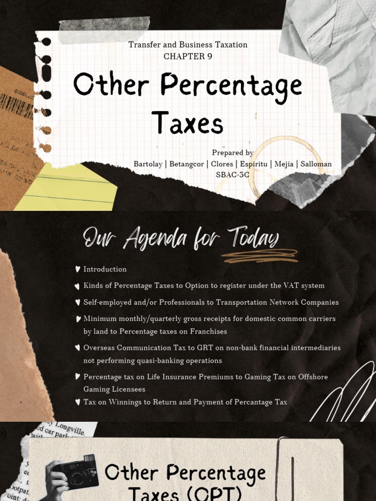 Chapter 9 Other Percentage Taxes Pdf Taxes Value Added Tax