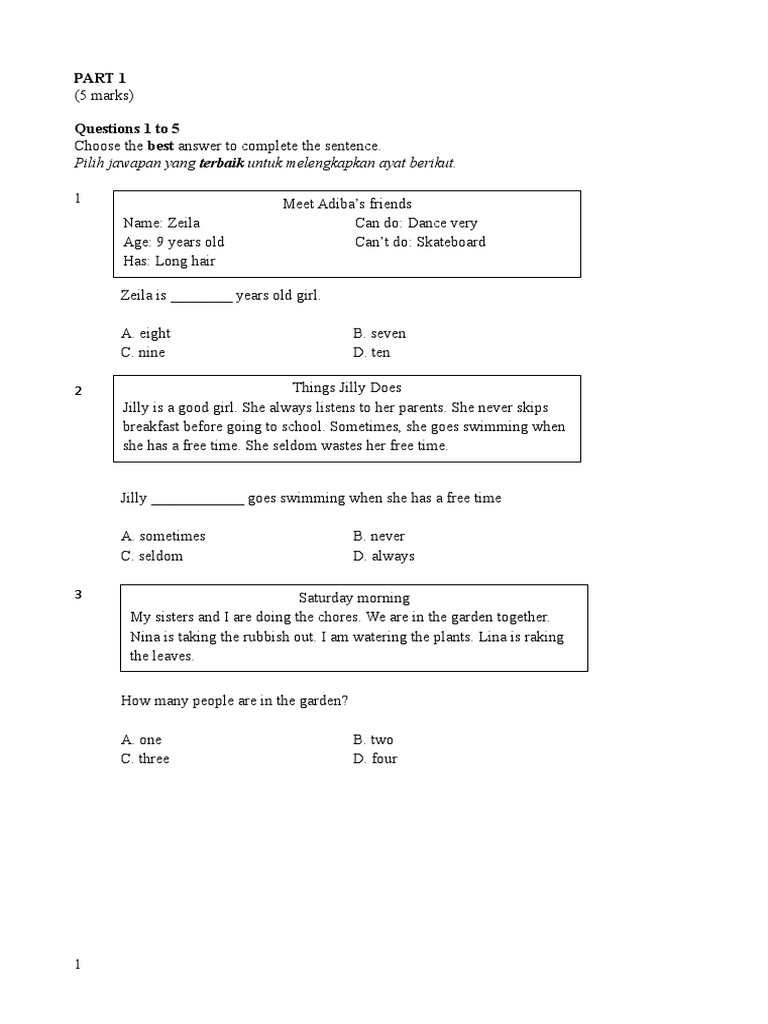 Uasa Year 3 English 2022 | PDF