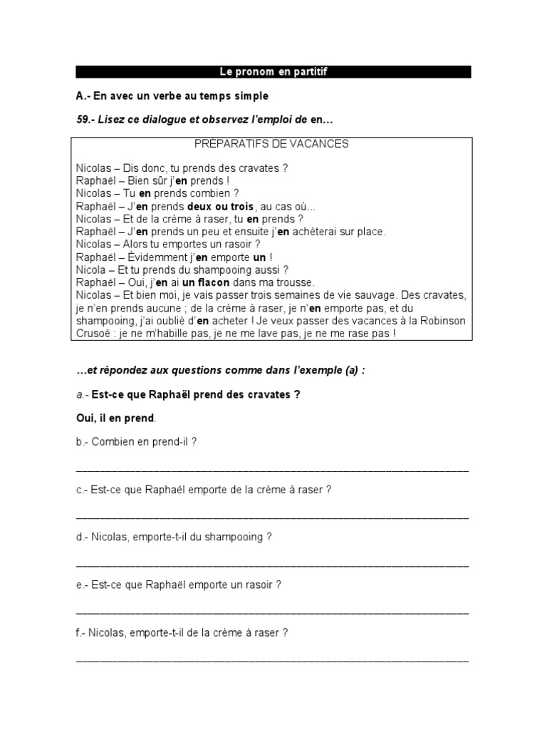 Utilisation du Pronom "En" en Français | PDF | Grammaire | Syntaxe