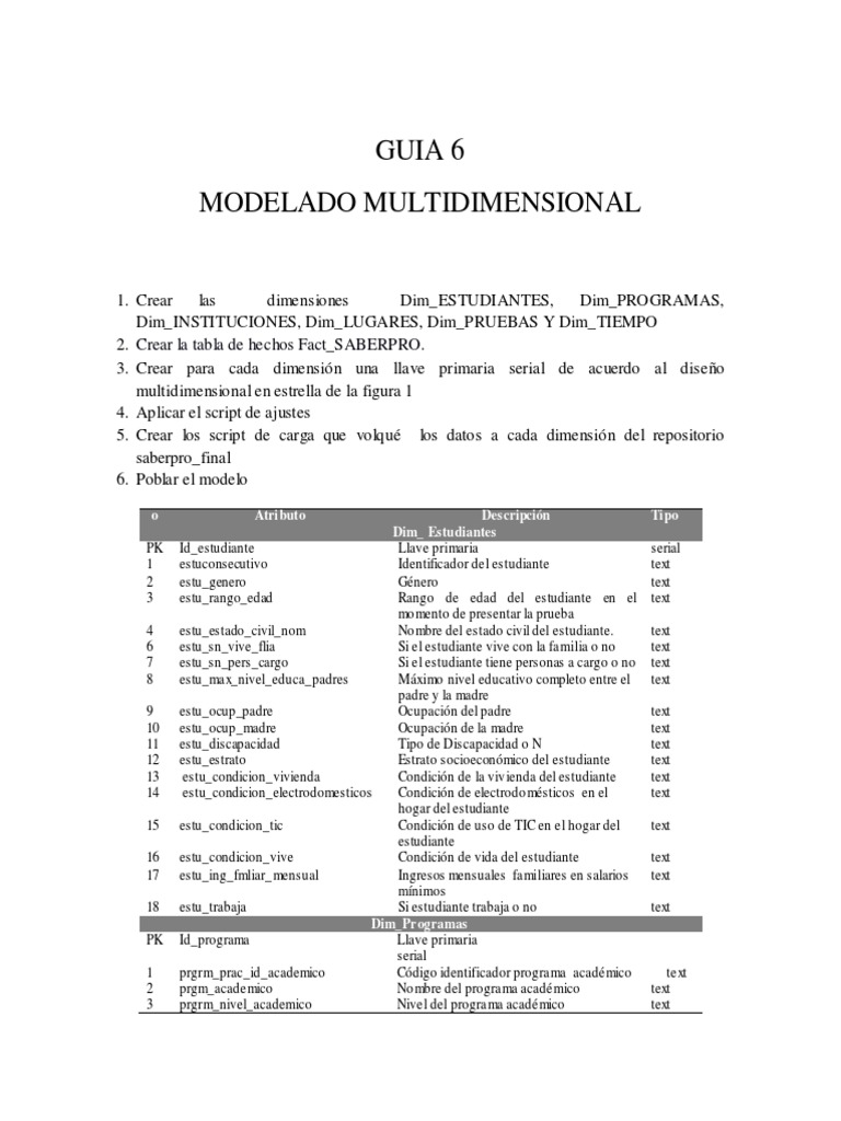 GUIA6 2022b Modelado Multidimensonal | PDF