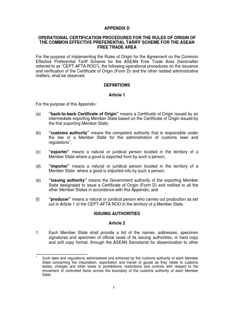 CEPT-AFTA Form D Certification Guide | PDF | Customs | Social Institutions