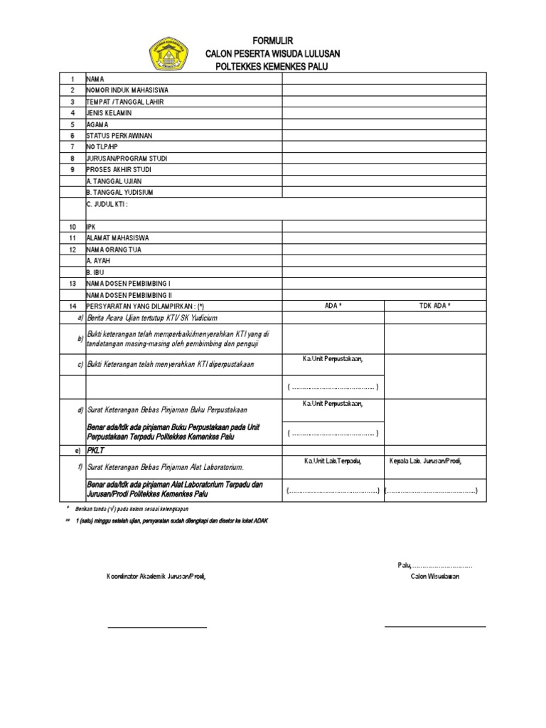 Formulir Wisuda Poltekkes Palu | PDF