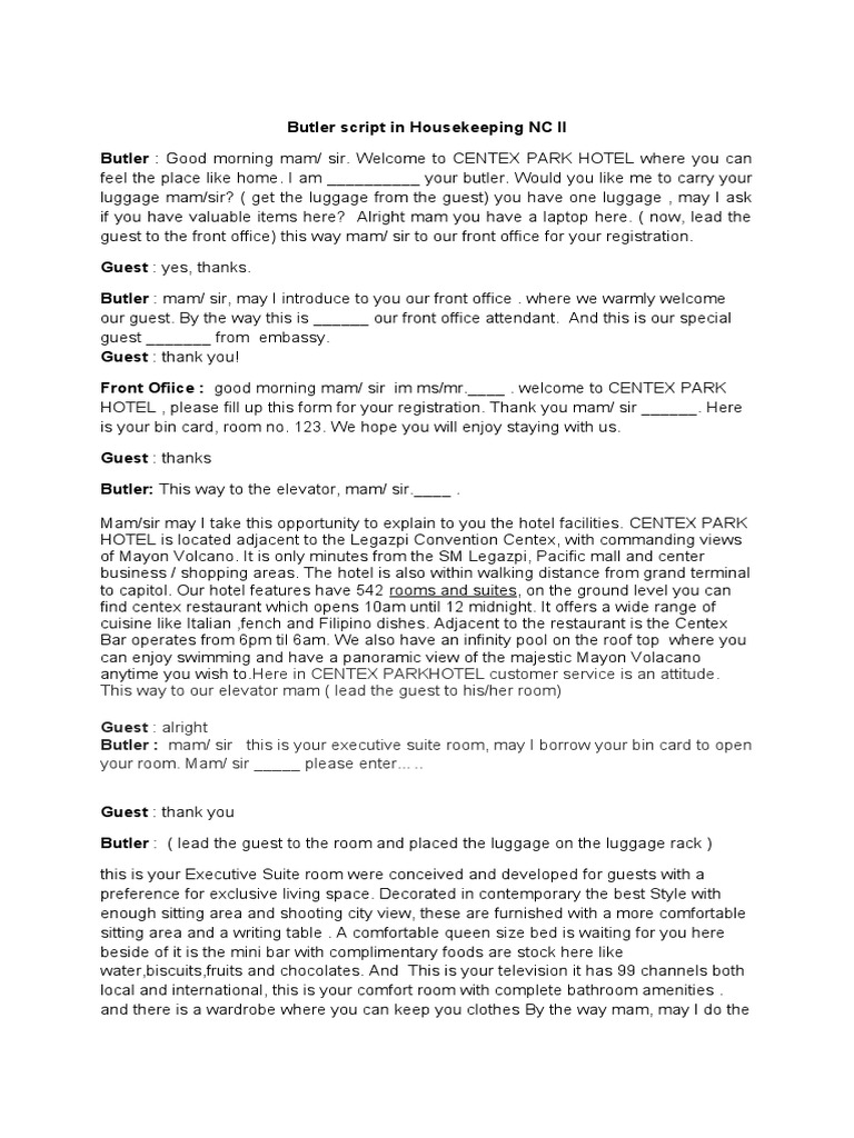 Butler Script | PDF | Eating Behaviors Of Humans | Cooking