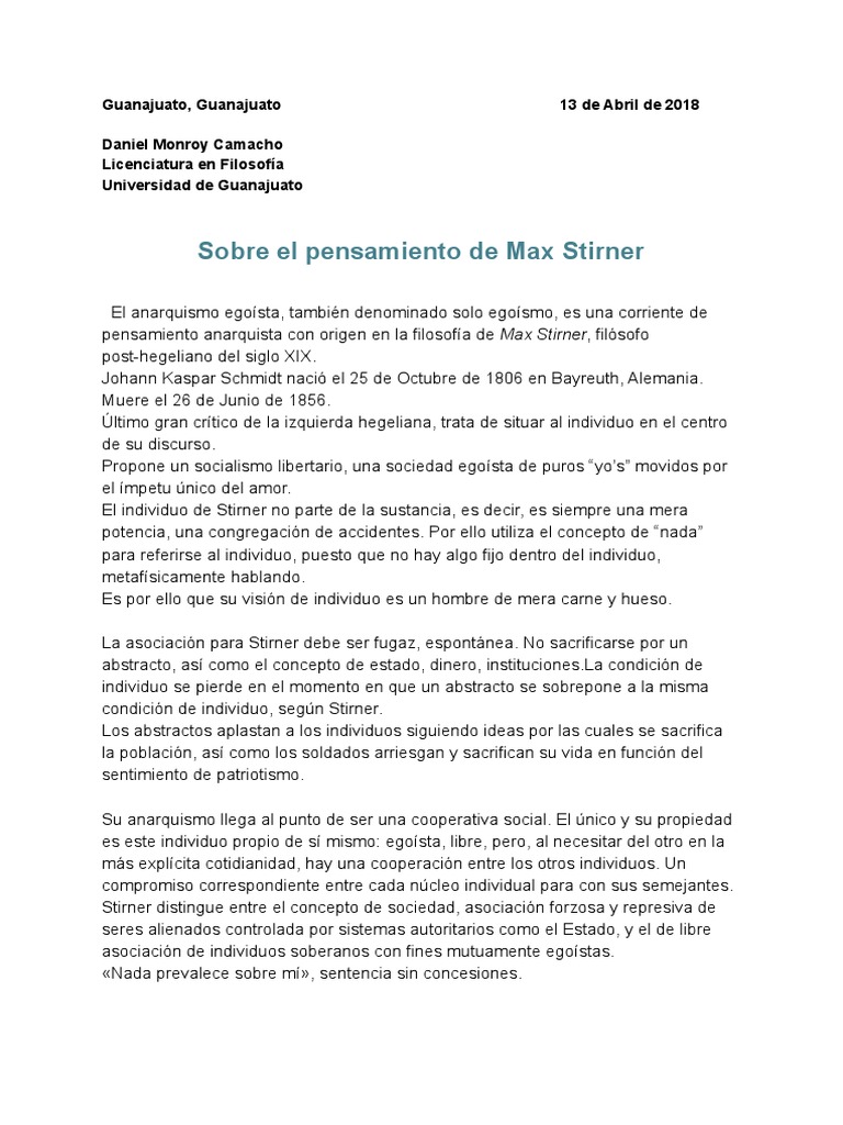 Anarquismo Egoísta de Max Stirner | PDF | Anarquismo | Ideologías