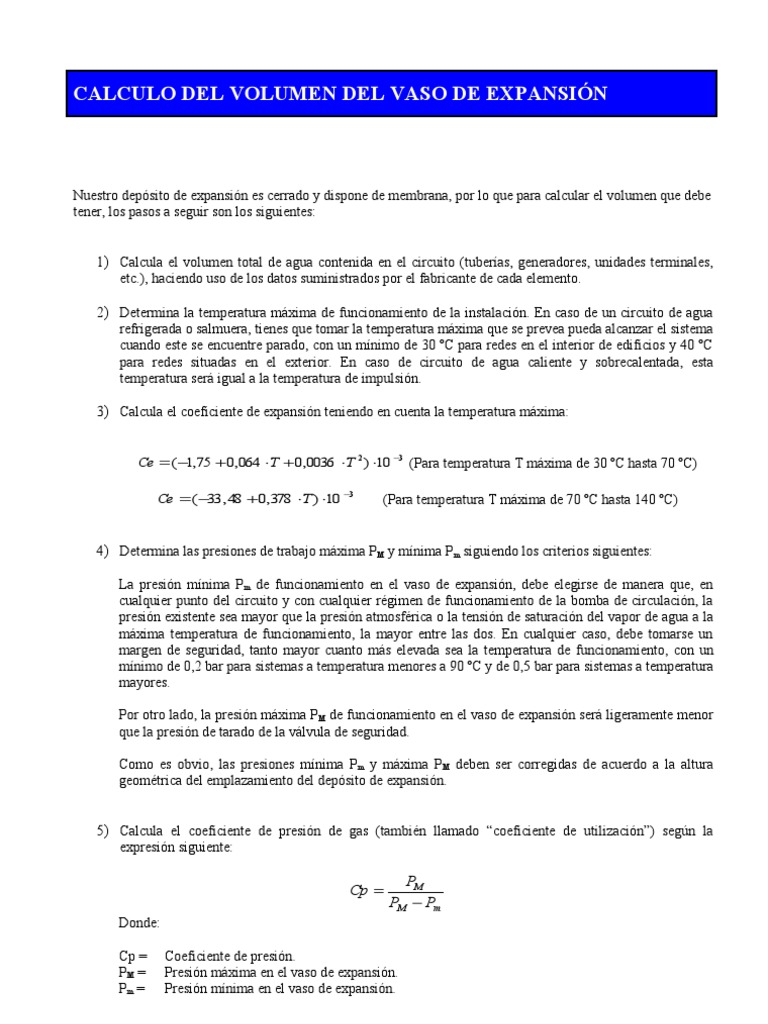 Cálculo del Volumen del Vaso de Expansión | PDF | Presión | Caldera