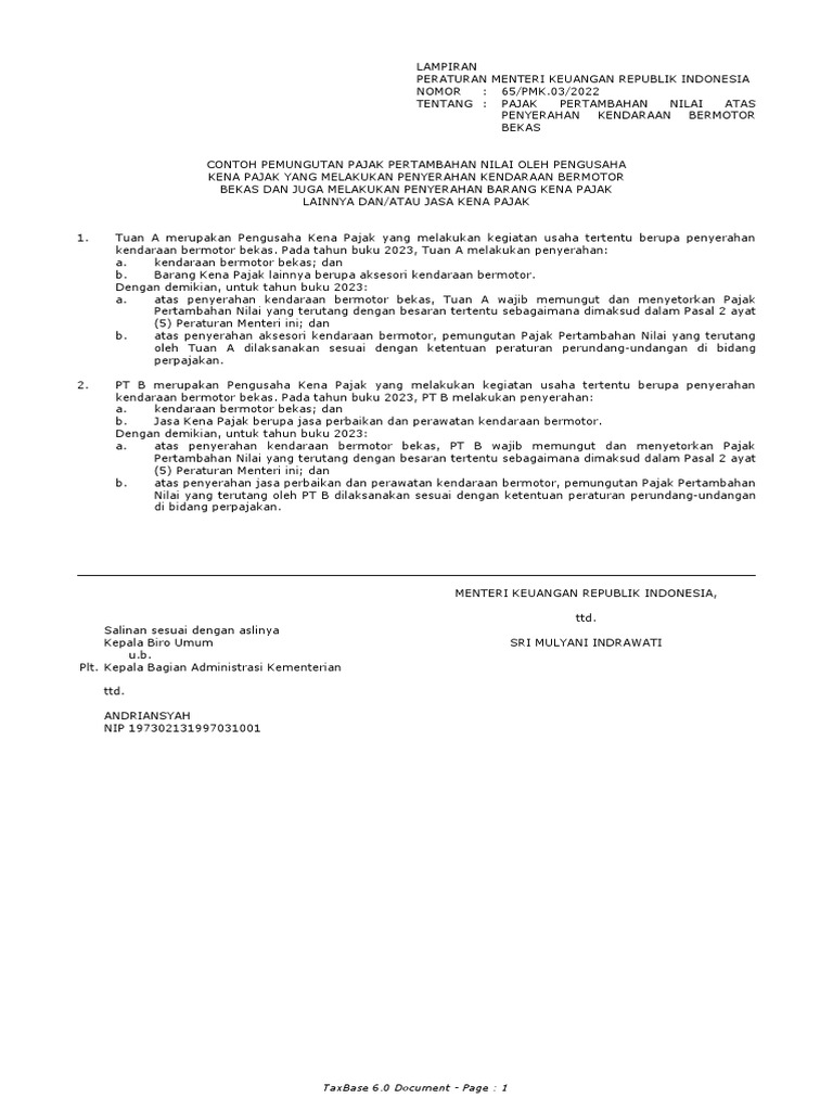 PMK 65 Tahun 2022 - Lampiran | PDF