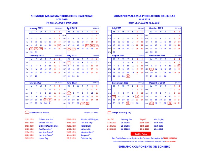 Shimano Malaysia Production Calendar Shimano Malaysia Production ...