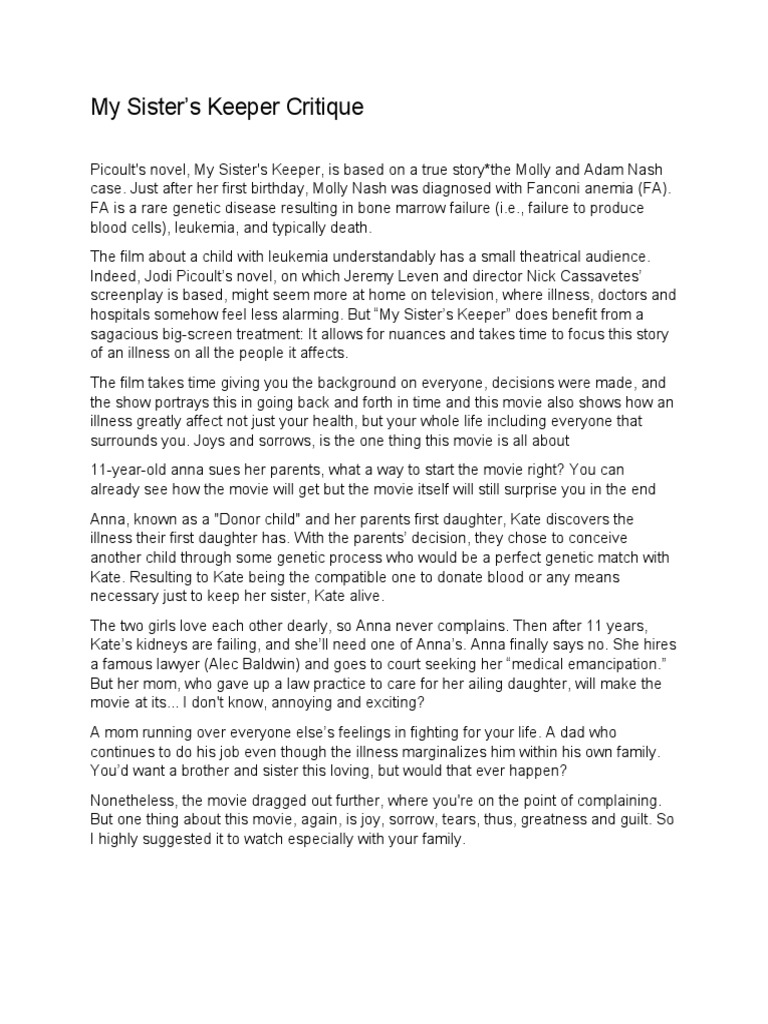 My Sister's Keeper | PDF | Clinical Medicine | Medical Specialties