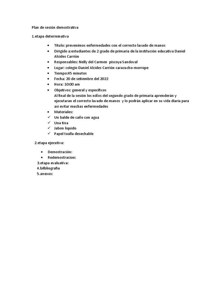 Plan de Sesión Demostrativa | PDF
