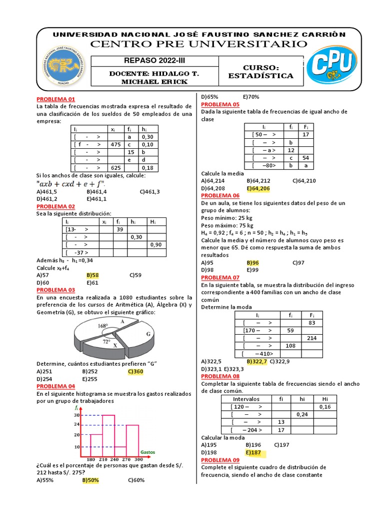 Repaso Cpu Estadistica 2022-III | PDF | Science | Análisis estadístico
