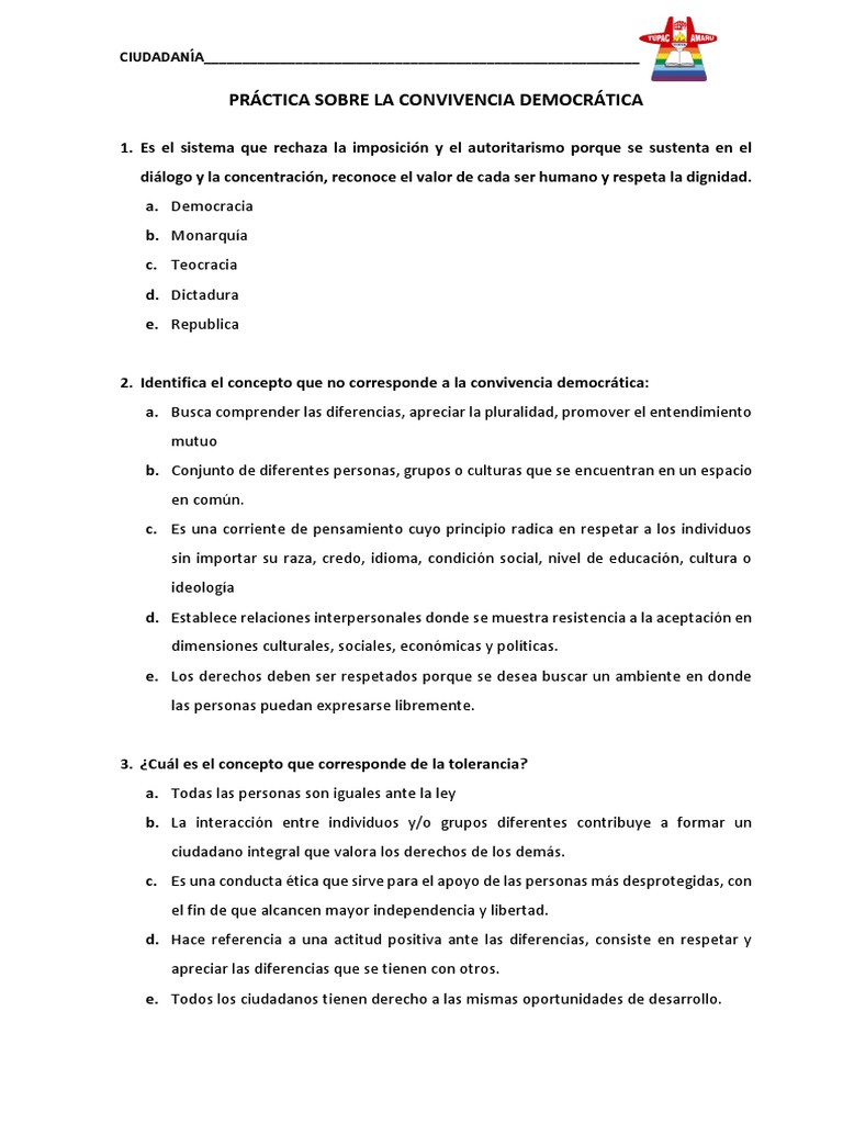 Práctica sobre Convivencia Democrática | PDF | Democracia | Ideologías políticas