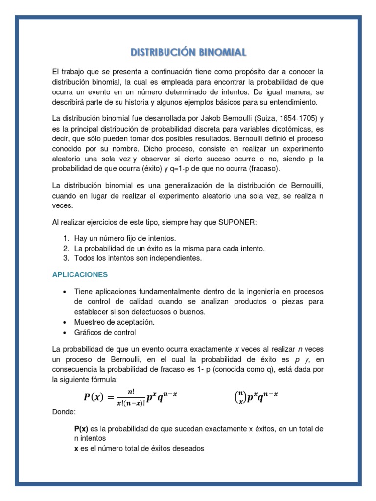 Resumen de Distribución Binomial | PDF | Probabilidad | Matemáticas