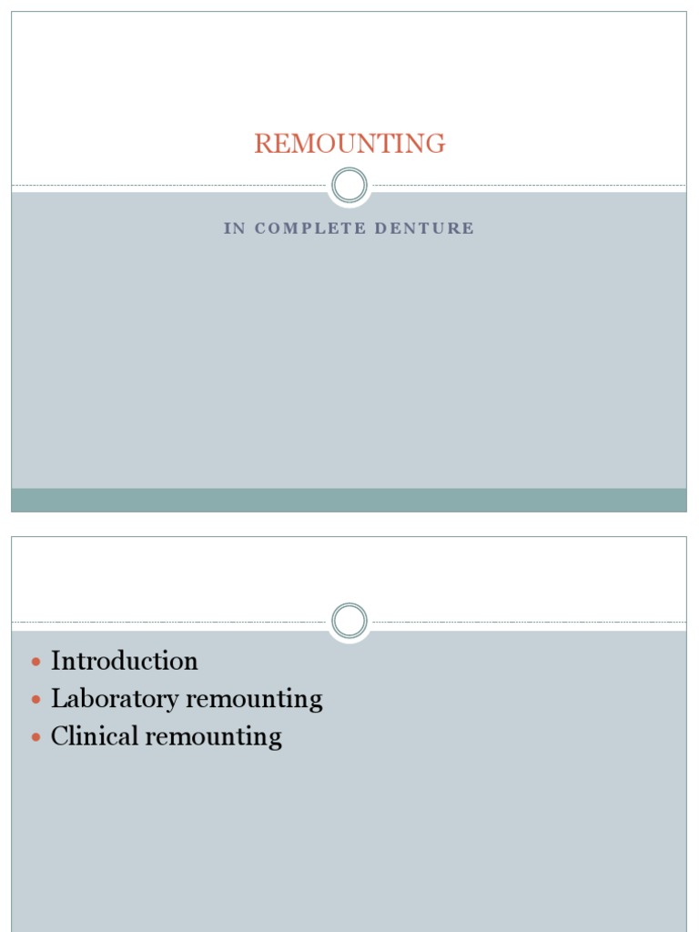Remounting Techniques for Complete Dentures | PDF | Dentures | Dentistry
