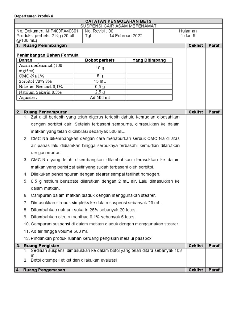 Catatan Pengolahan Batch | PDF