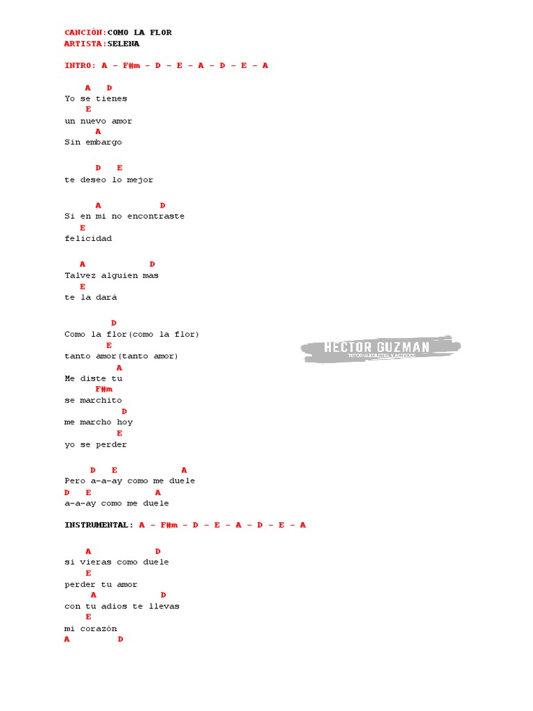 Acordes y letra de "Como la flor" | PDF | Artes del Lenguaje y ...