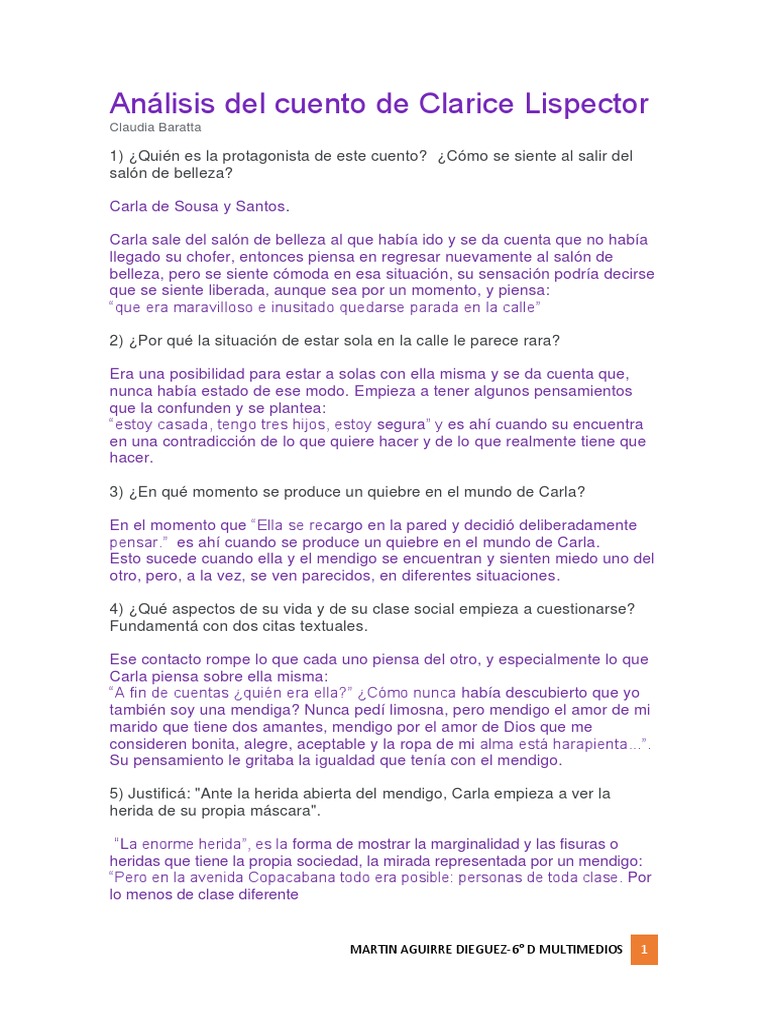 Análisis Del Cuento de Clarice Lispector | PDF
