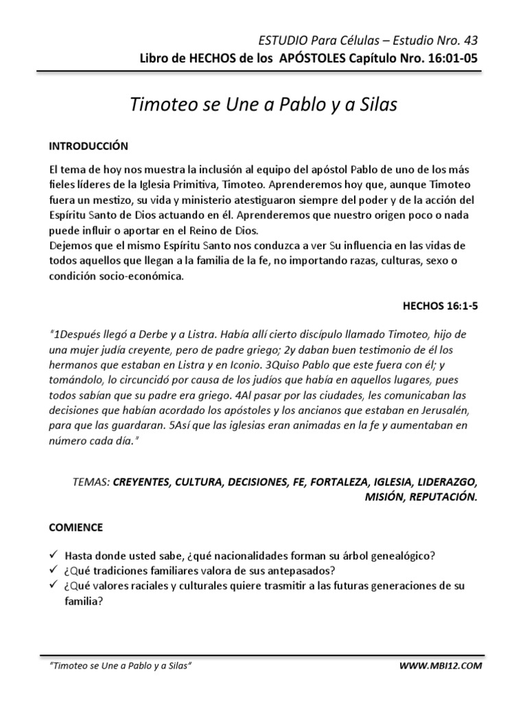 Timoteo se Une a Pablo y Silas | PDF | Pablo el apóstol | Religiones ...