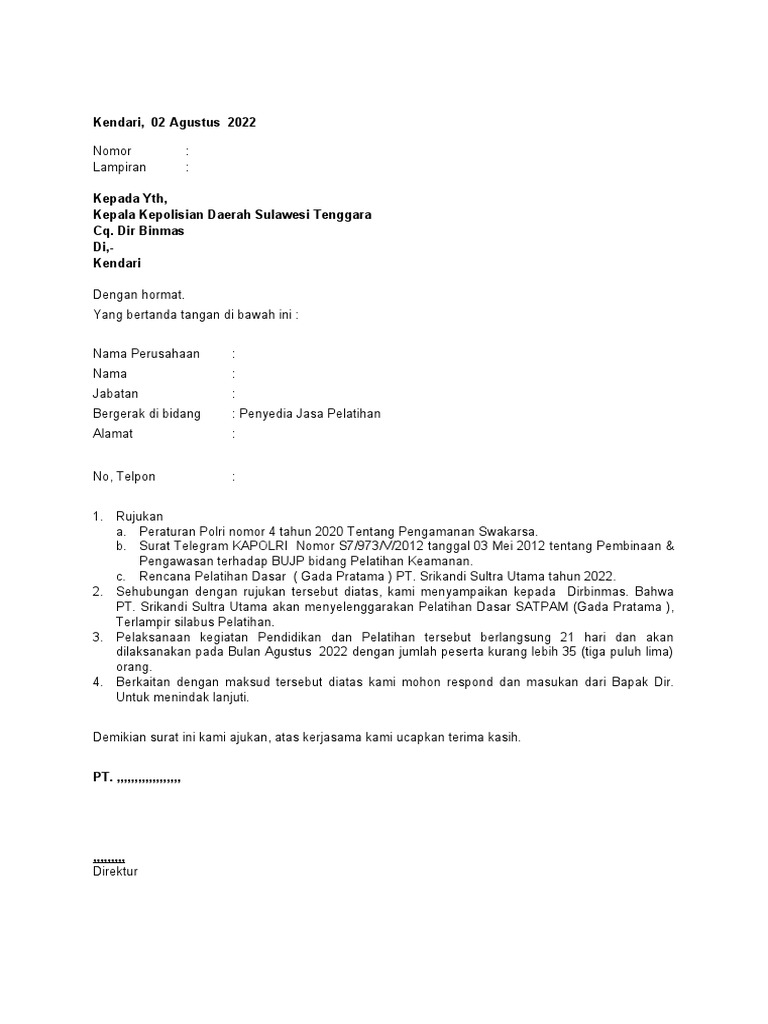 Contoh Surat Permohonan Ke POLDA | PDF