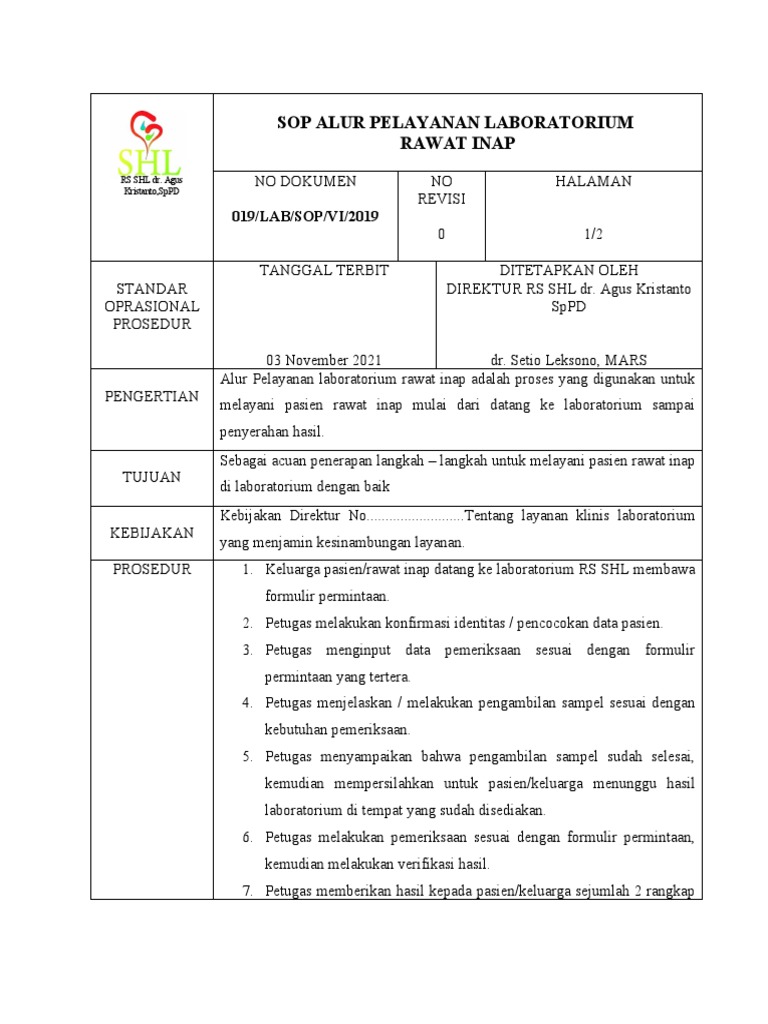 Alur Pelayanan Lab Rawat Inap | PDF