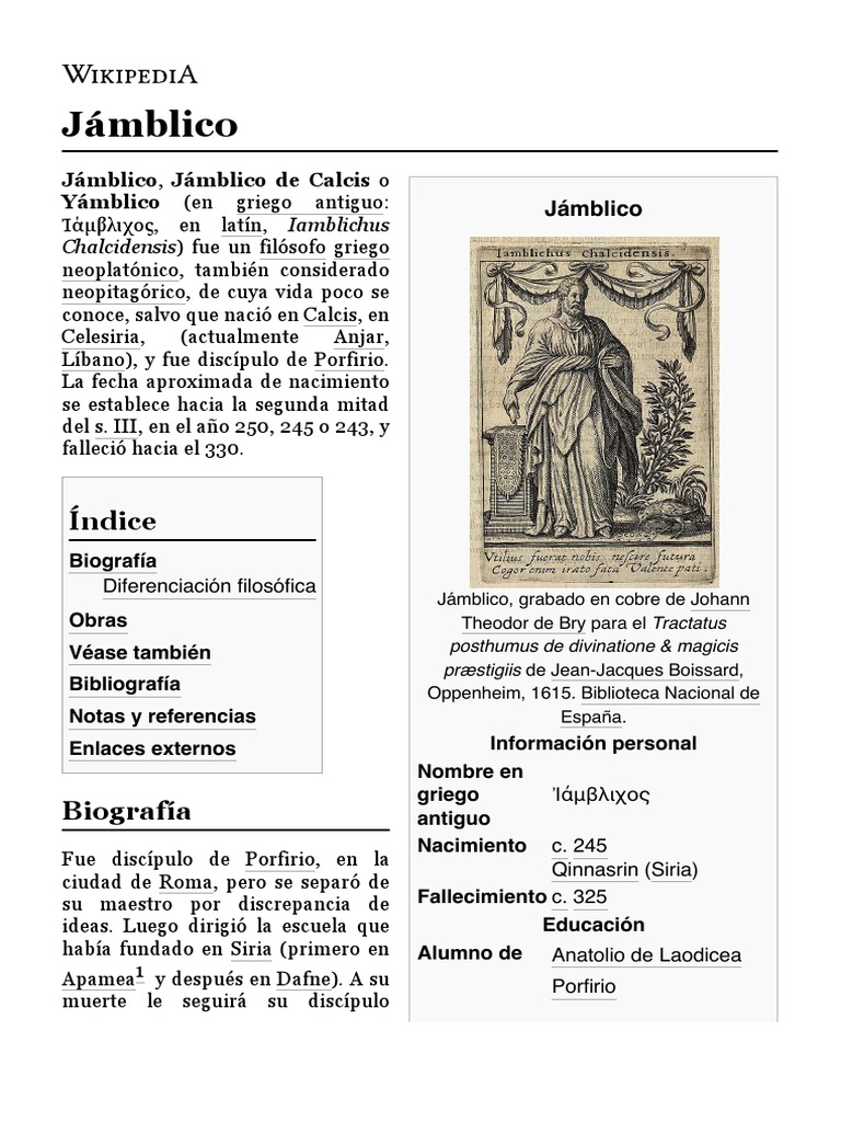 Jámblico - Wikipedia, La Enciclopedia Libre | PDF | neoplatonismo ...
