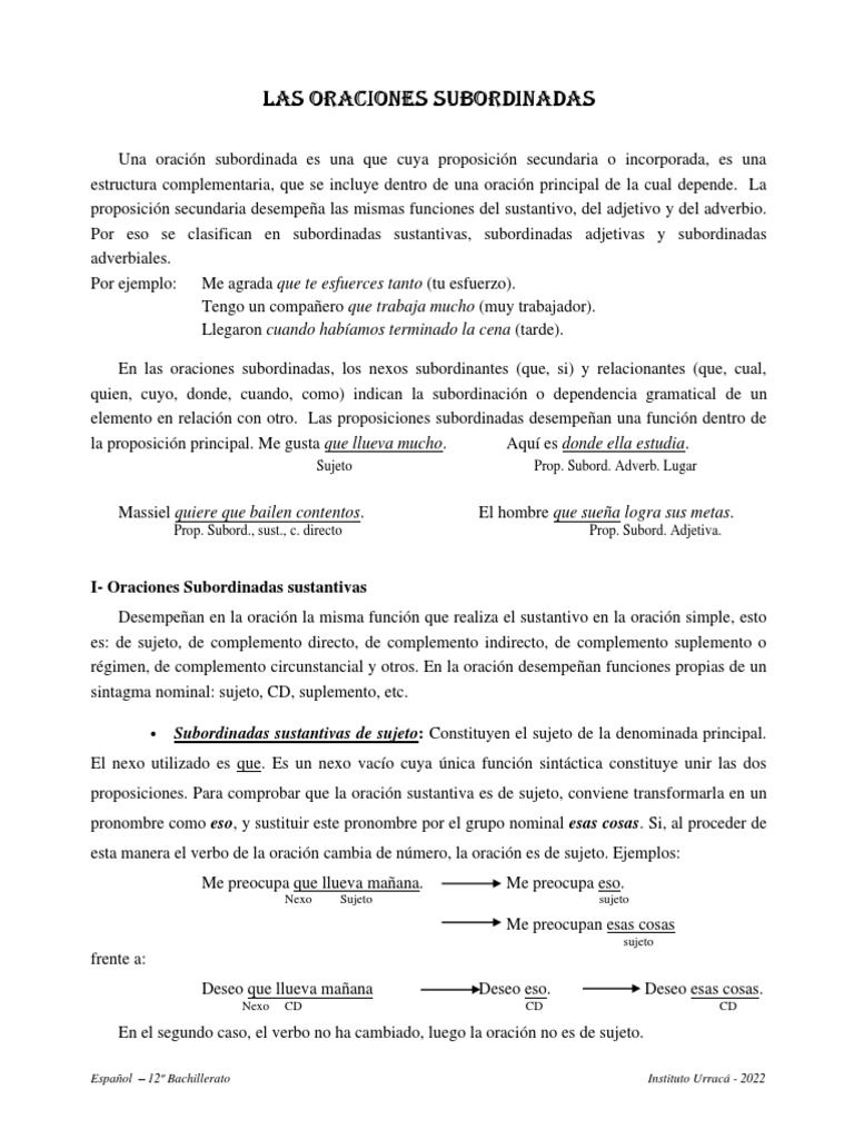 Oraciones Subordinadas en Español | PDF | Adverbio | Oración (Lingüística)