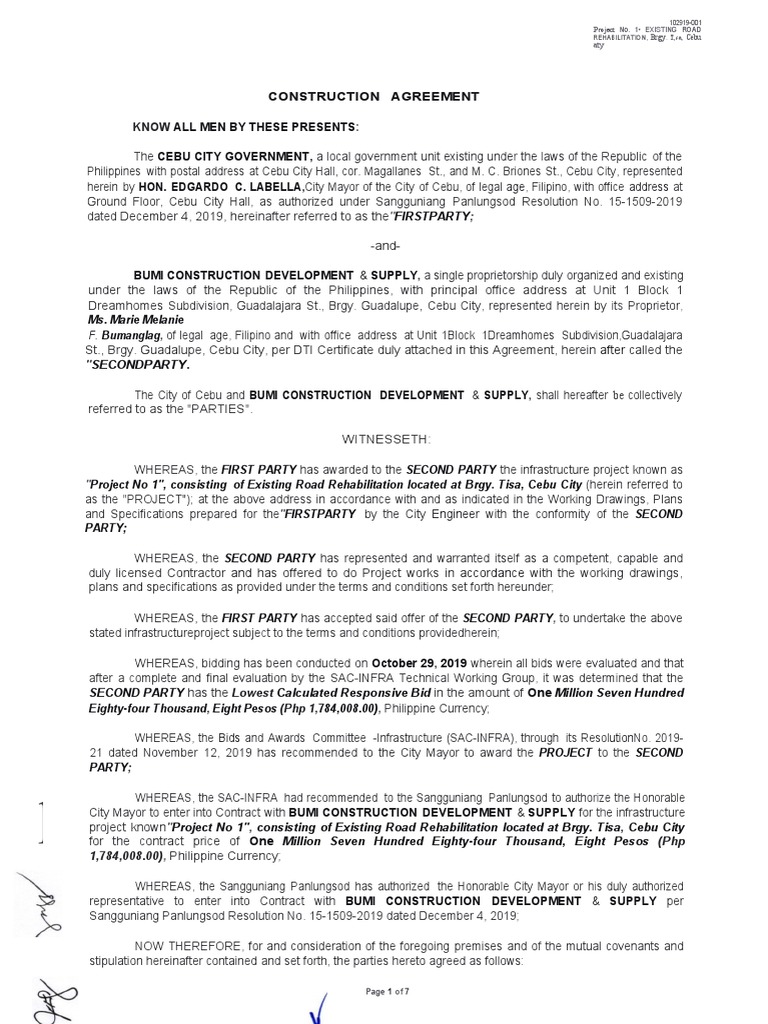 Proj 1 Contract Pdf Specification Technical Standard Safety