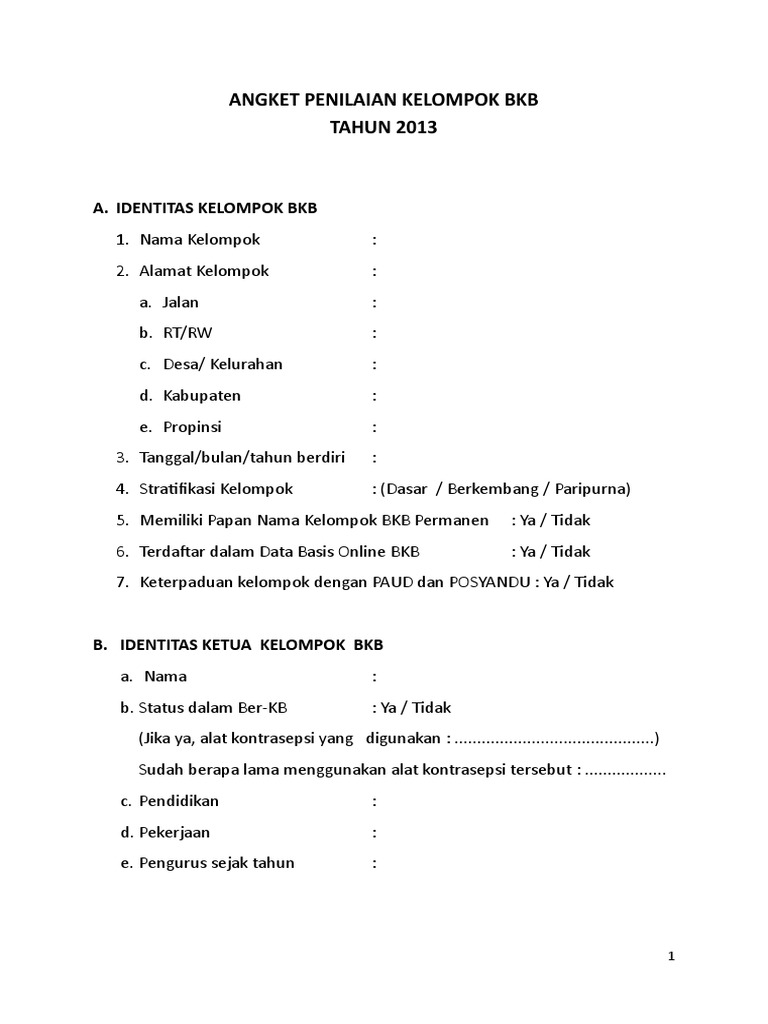 Profil Angket Penilaian Kelompok BKB 2013 | PDF | Karier & Perkembangan | Ilmu Sosial