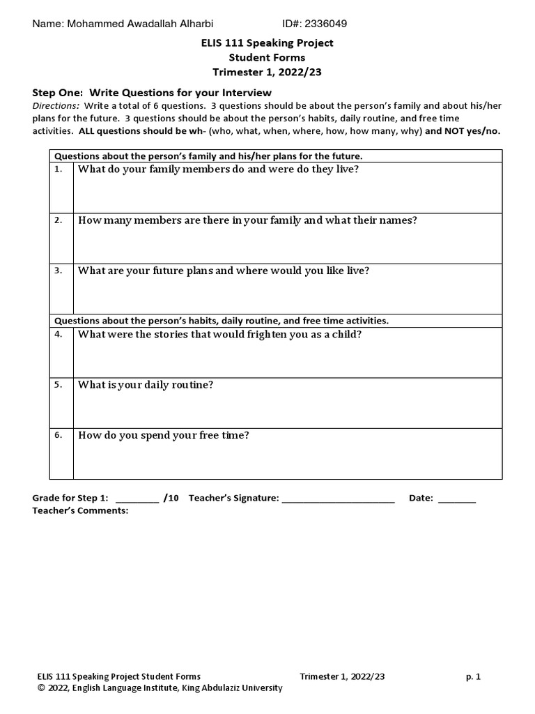 Speaking Project Step 1 | PDF Speaking Project Step 1 | PDF