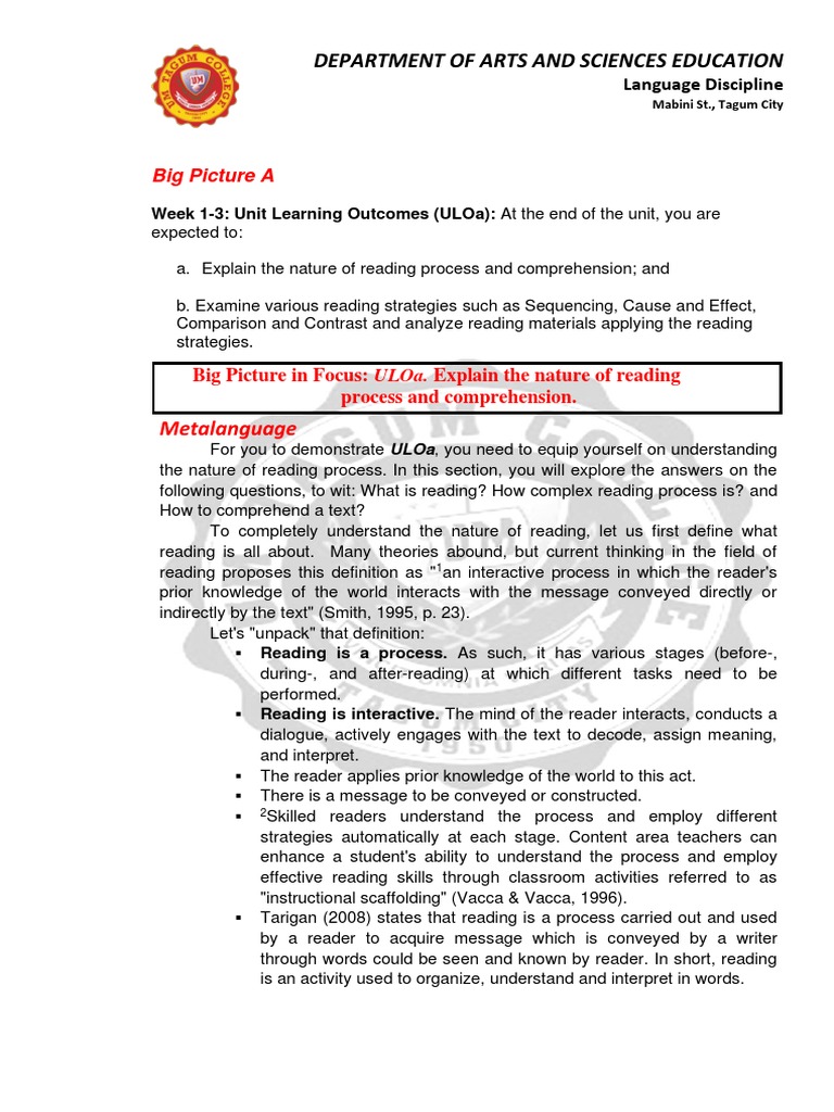 UGE1 - Big Picture A - Sequencing, Cause & Effect, Comparison ...