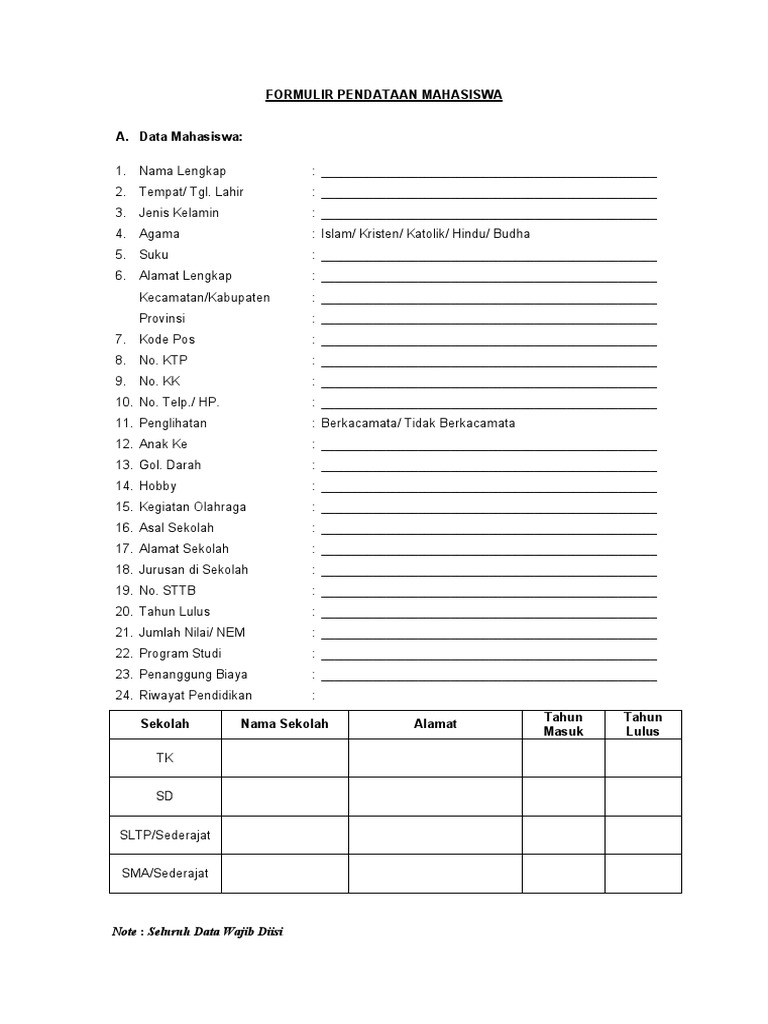 Formulir Pendataan Mahasiswa | PDF