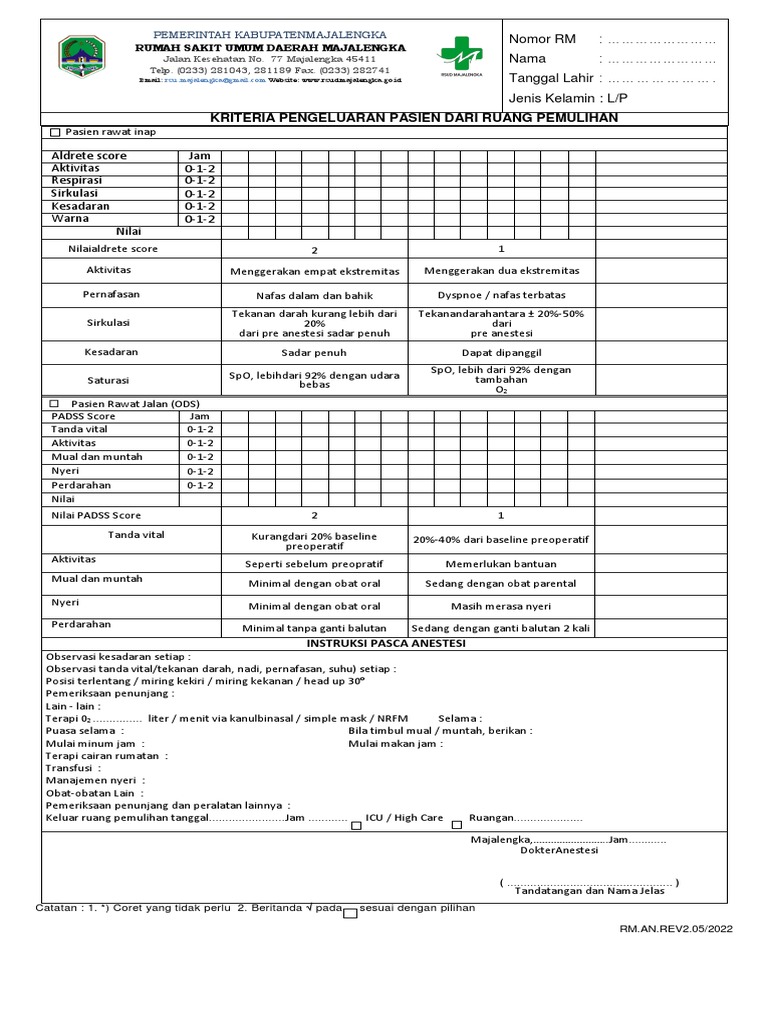 5.kriteria Pengeluaran Dan Instruksi Pasca Anestesi | PDF