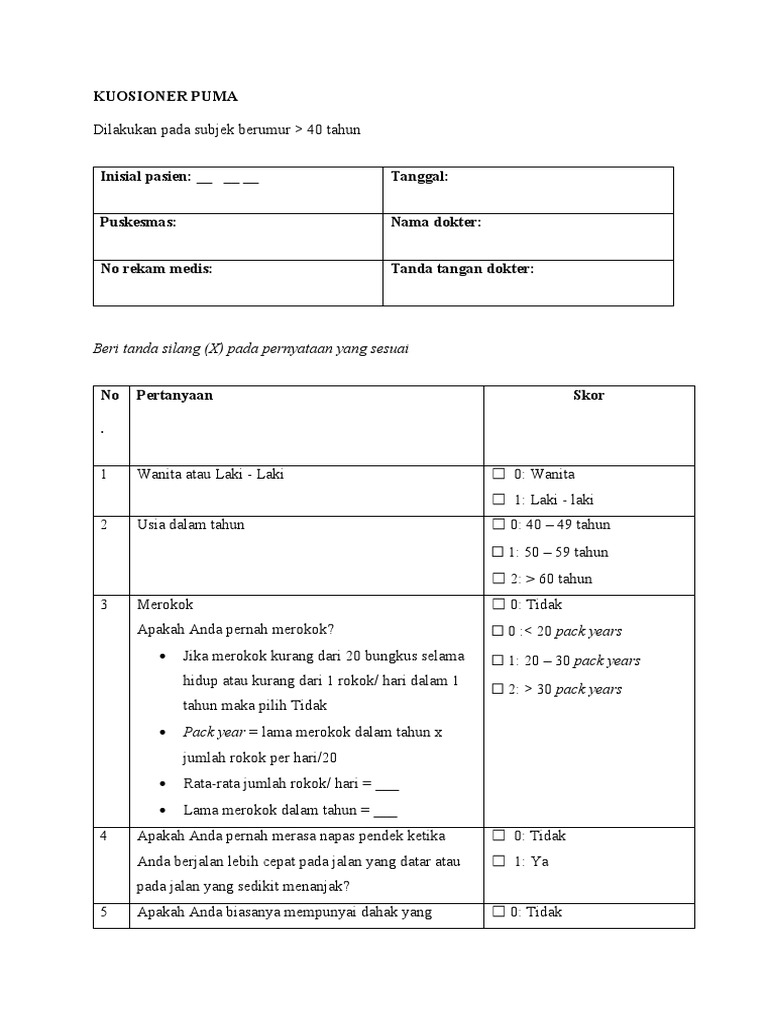 Kuosioner Puma Cutpoint 7 | PDF