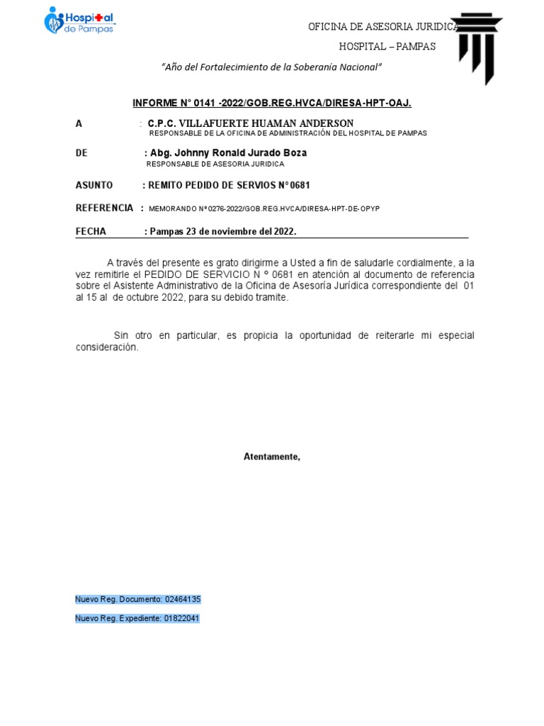 Informe 0141 Pedido de Servicos | PDF