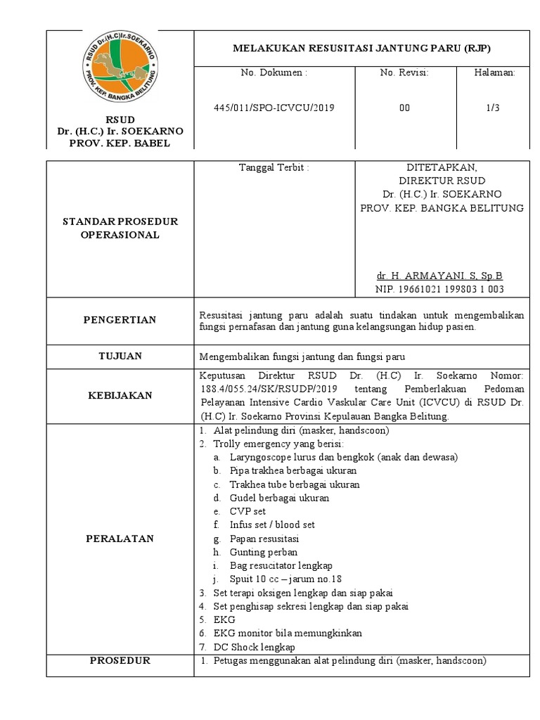 Prosedur Resusitasi Jantung Paru RJP | PDF