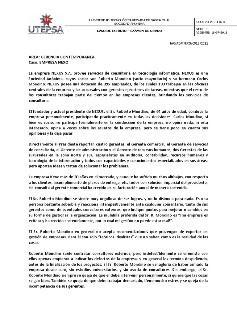 Caso Contemporanea .Empresa Nexo. 12 | PDF | Business | Economias