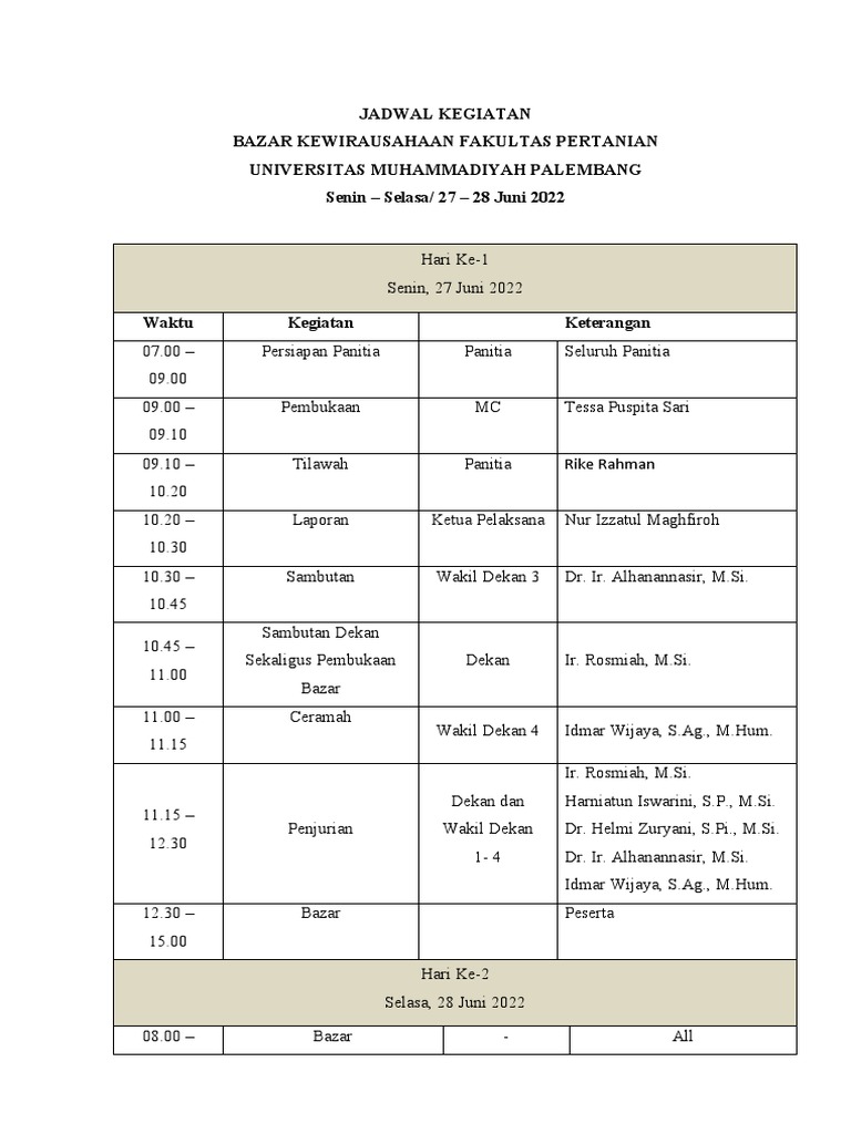 Jadwal Kegiatan Bazar | PDF
