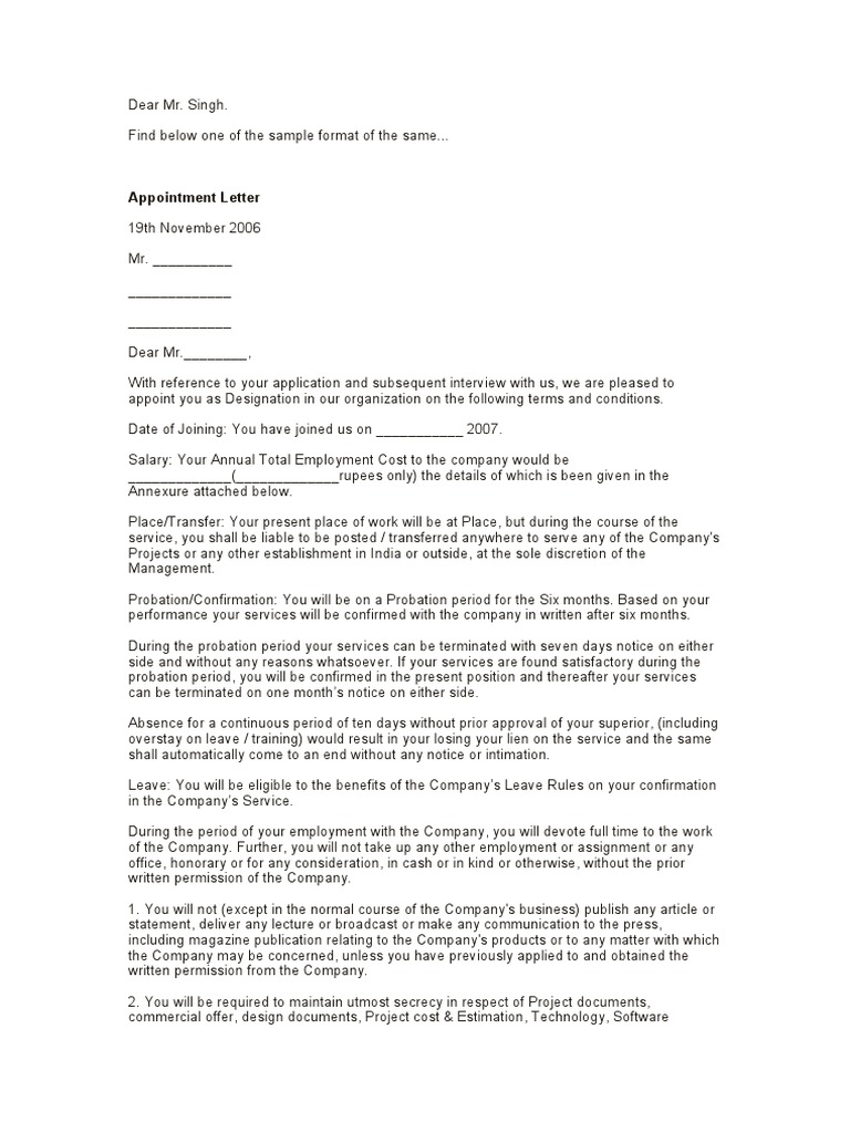 Hospital Job Appointment Letter | PDF | Private Law | Government