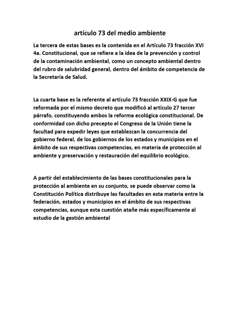 Artículo 73 y Protección Ambiental | PDF | Política | Ciencias sociales