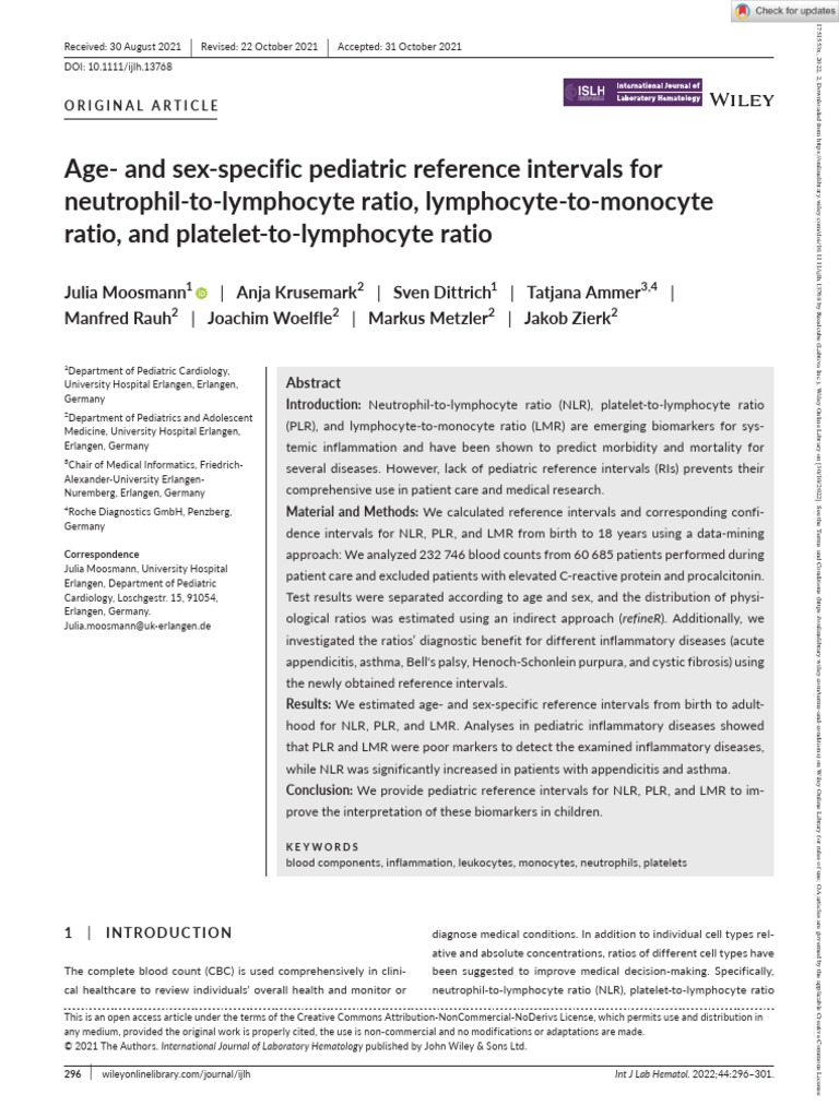 Int J Lab Hematology - 2021 - Moosmann - Age and Sex Specific Pediatric ...