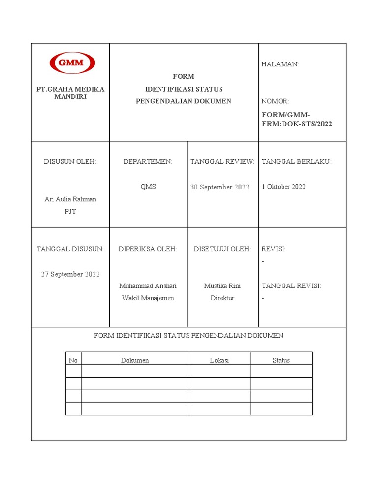Form Identifikasi Status Dokumen | PDF