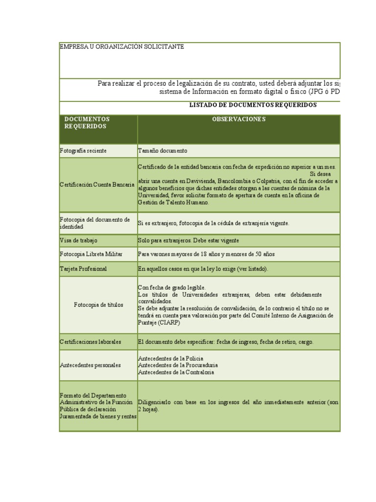 Evidencia 1 Elaboracion Lista de Chequeo de La Documentacion Requerida para La Vinculacion ...