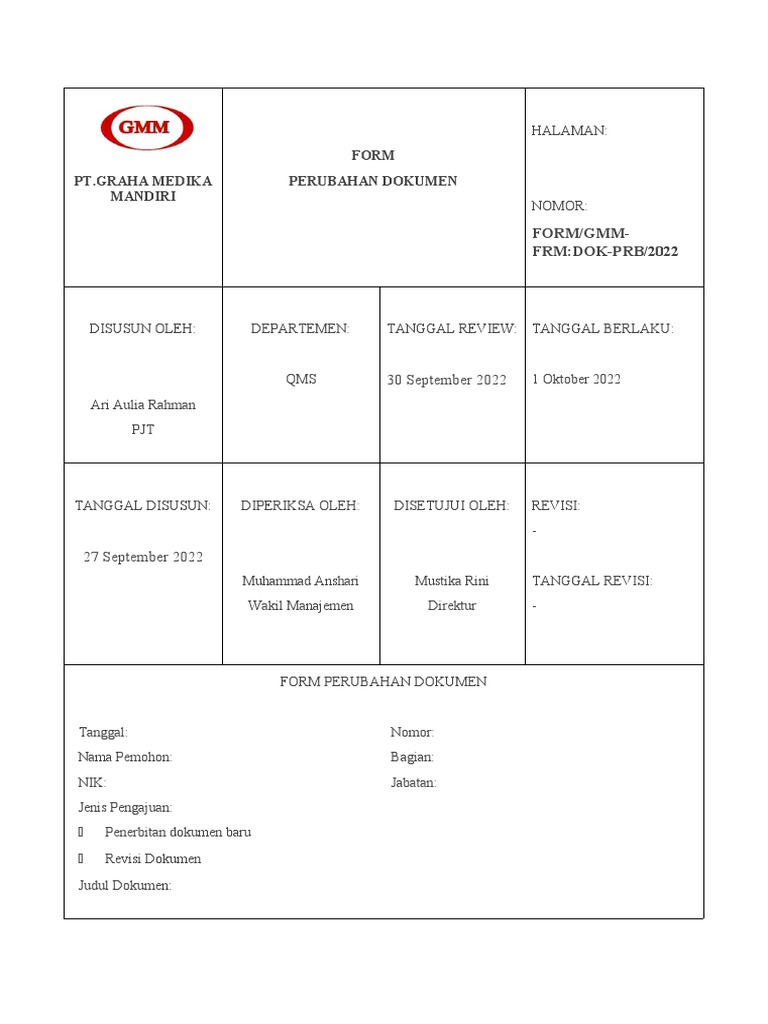 Form Perubahan Dokumen | PDF