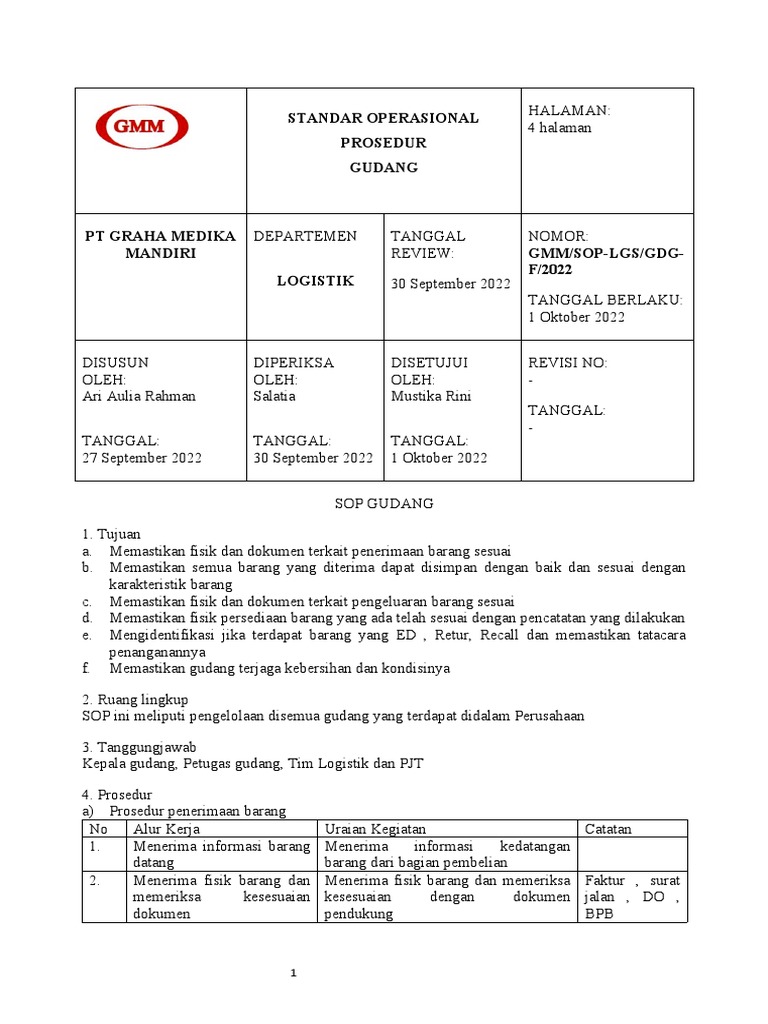 Sop Gudang | PDF