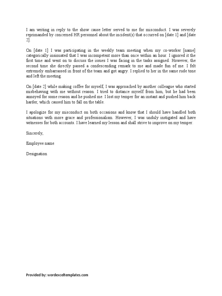 Reply To Show Cause Letter For Misconduct | PDF