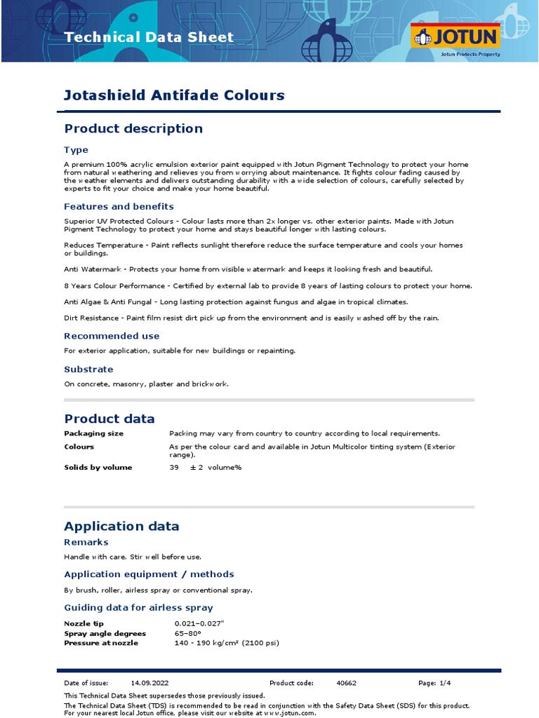 TDS 40662 Jotashield Antifade Colours Euk ID | PDF | Paint | Safety