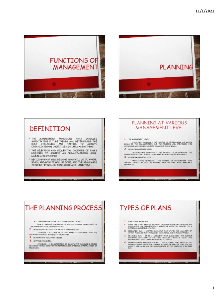 Functions of Management: Planning & Organizing | PDF | Marketing | Goal