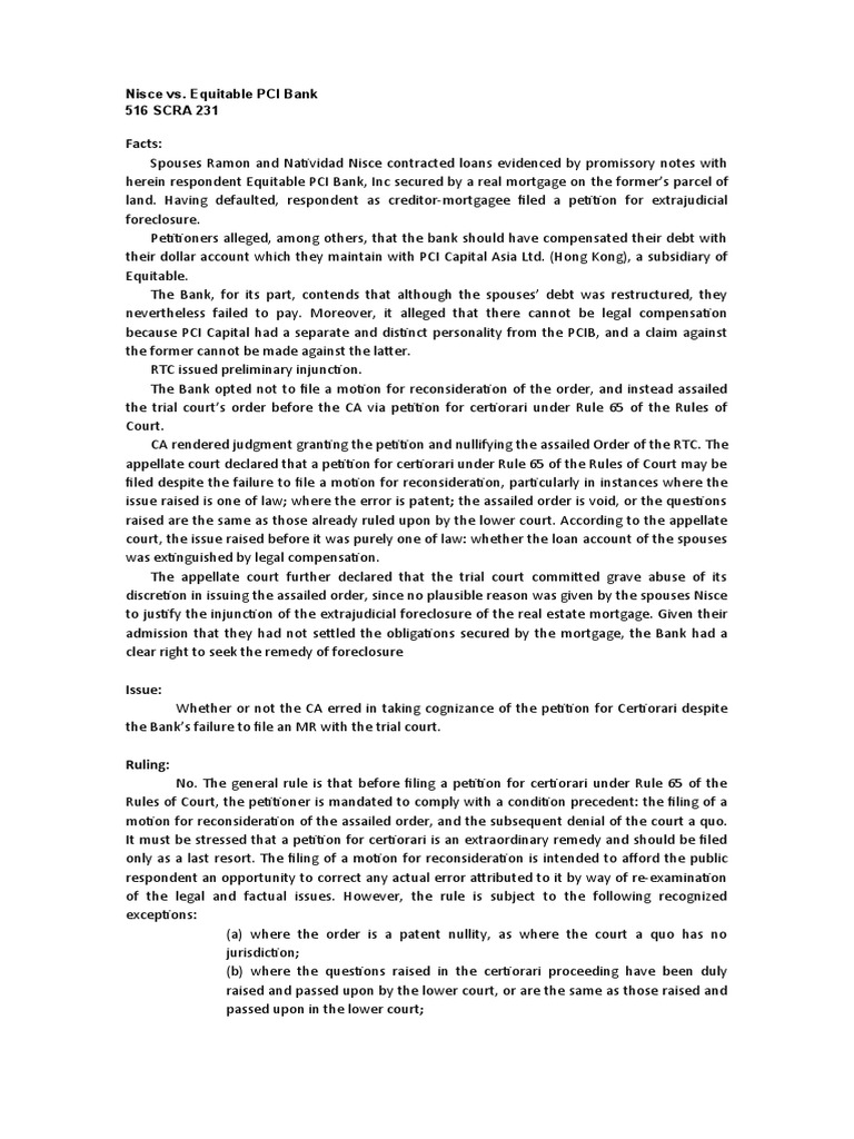 45-Nisce vs. Equitable PCI Bank, 516 SCRA 231 | PDF | Injunction ...