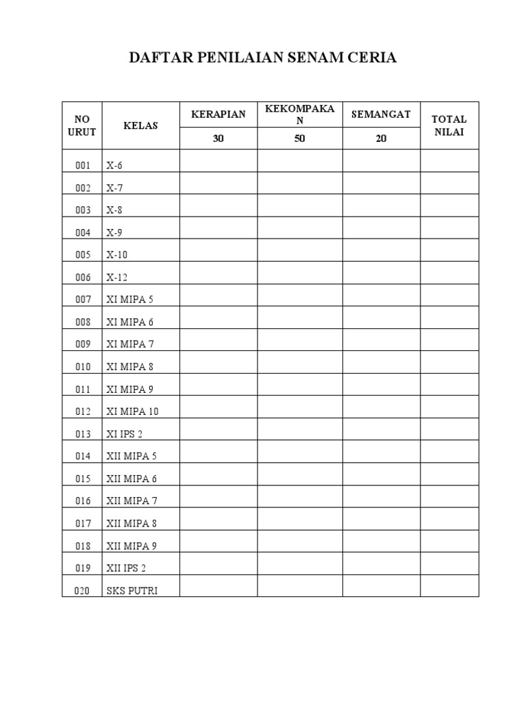 Form Penilaian Senam Ceria | PDF