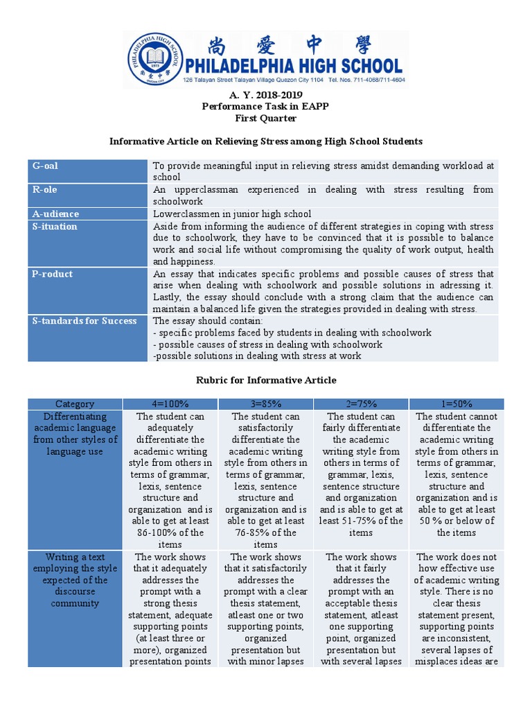 Performance Task in EAPP | PDF | Rhetoric | Stress (Biology)
