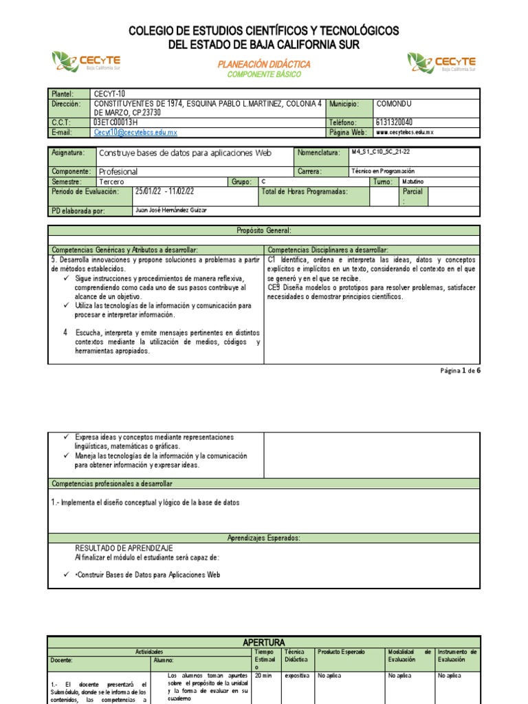 Recuperación Programación m4 s1 c10 5C | PDF | Evaluación | Bases de datos
